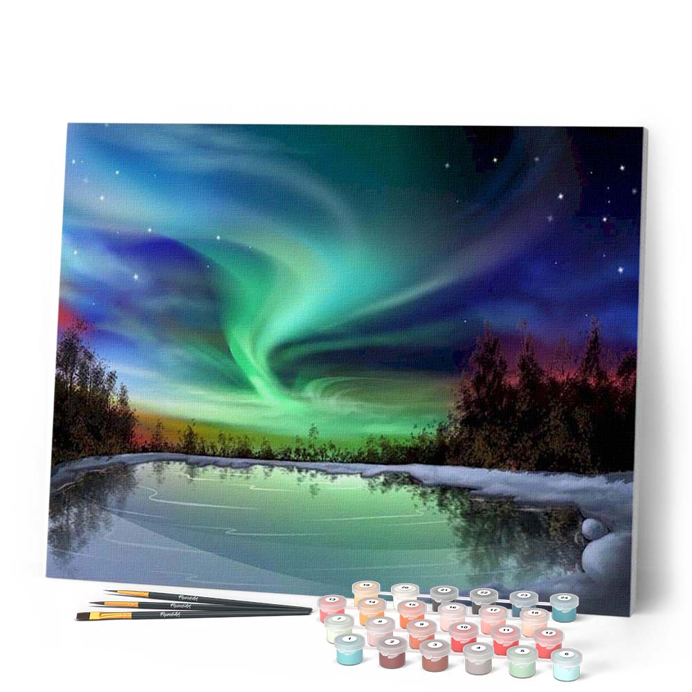 Paint by numbers - Aurora borealis and Lake – Figured'Art