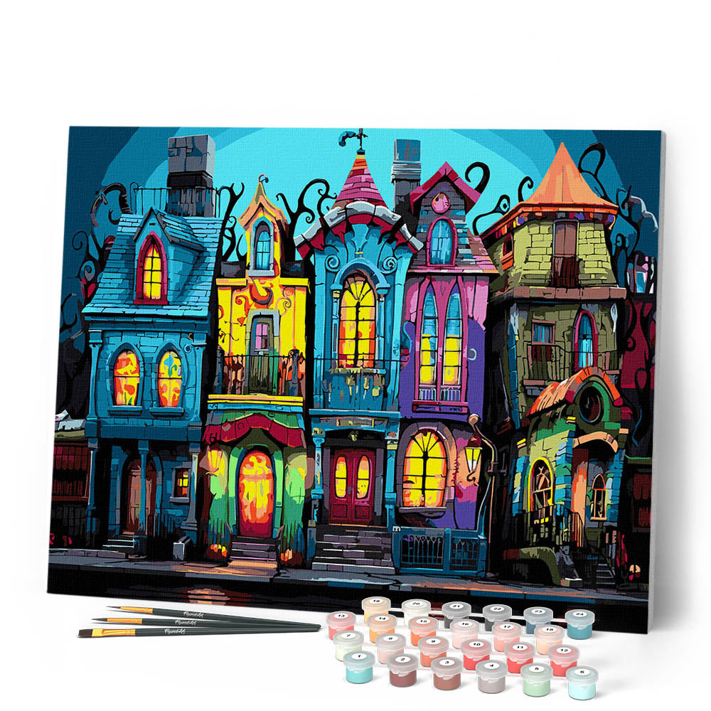 Paint by Numbers for adults - Colorful Gothic Houses – Figured'Art