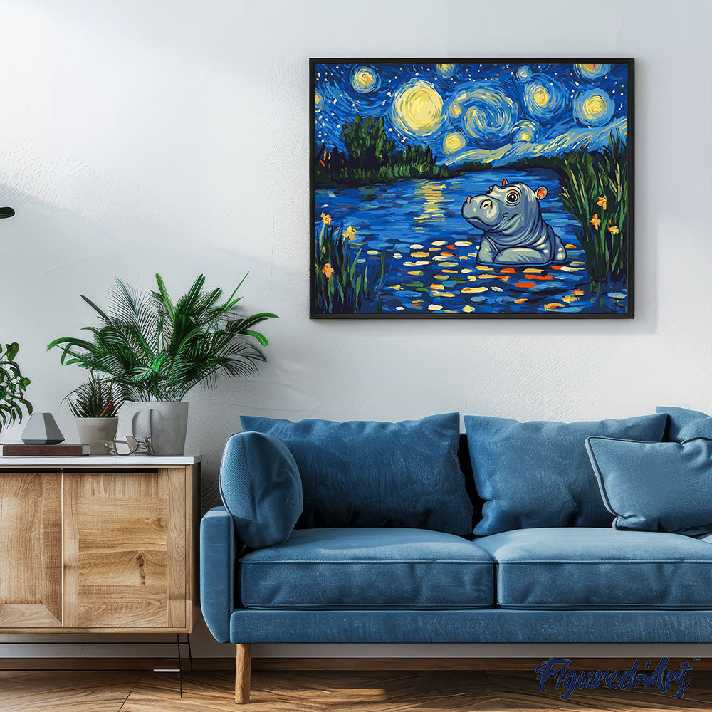 Paint by Numbers for adults - Hippo in the Starry Night – Figured'Art