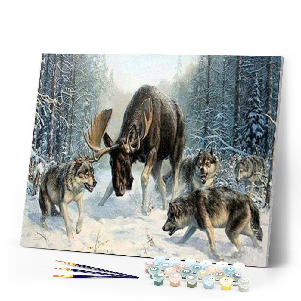 Paint by numbers - Elan surrounded by a pack of wolves – Figured'Art