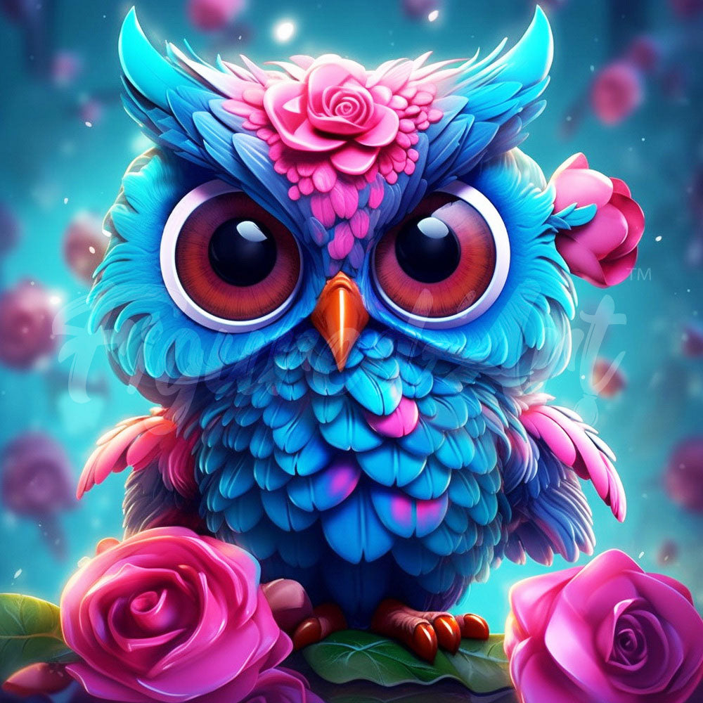 Mini Diamond Painting 10"x10" - Little Blue Owl small format – Figured'Art