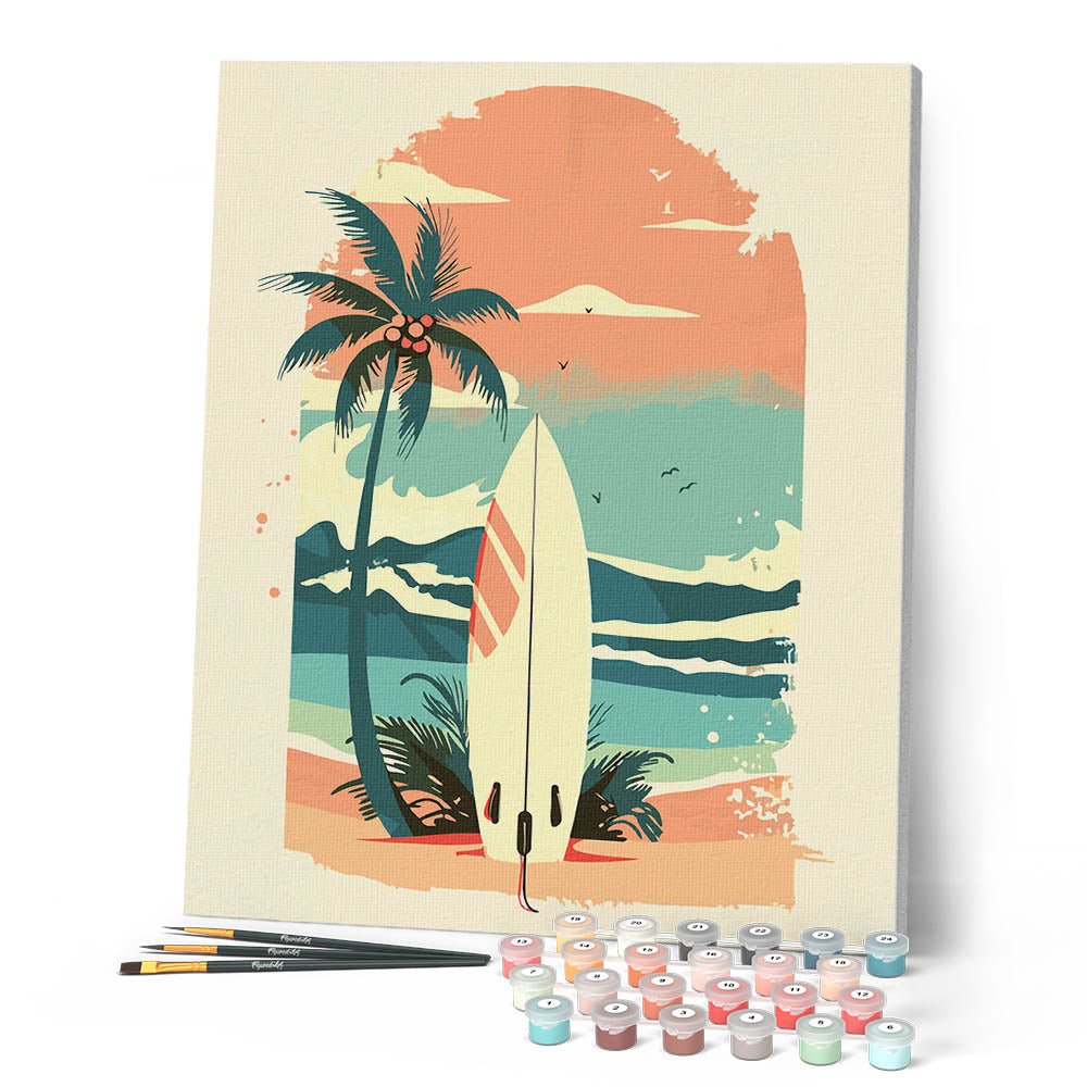Paint by Numbers for adults - Surfboard on the Beach – Figured'Art