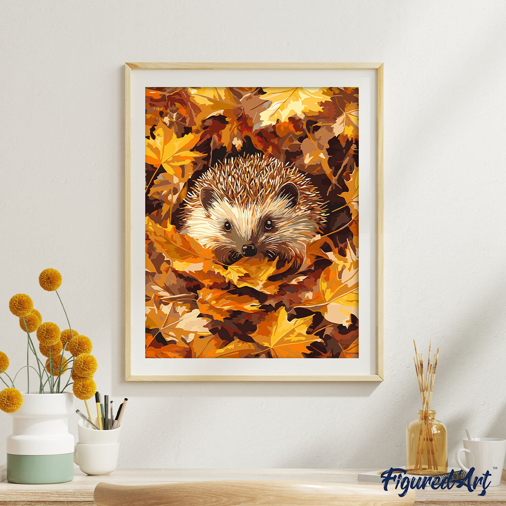 Paint by Numbers for adults - Hedgehog in Fall Leaves – Figured'Art