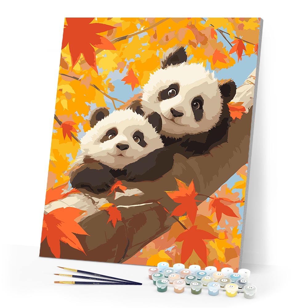 Paint by Numbers for adults - Panda Cubs in the Fall – Figured'Art