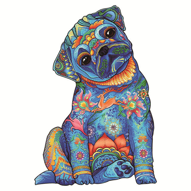 Wooden Puzzle - Blue Pug – Figured'Art