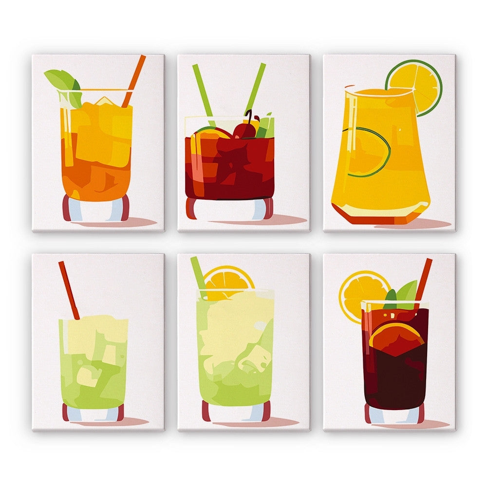 Mini Paint by numbers 6"x8" (6 pieces) - Vibrant Summer Cocktails ...
