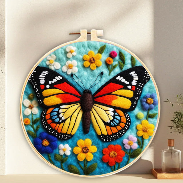 Needle Felting kit - Butterfly On Flowers – Figured'Art