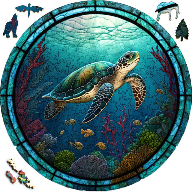 Wooden Puzzle - Swimming Turtle – Figured'Art
