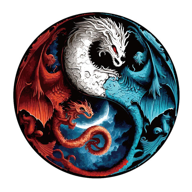 Wooden Puzzle - Blue and Red Dragons – Figured'Art